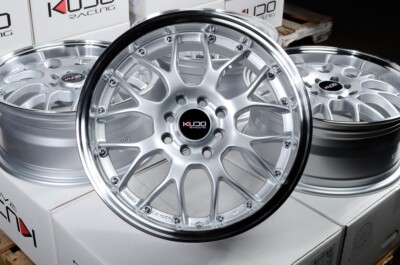 Kudo Racing Z16 16x7 4x100 4x114.3 +38mm Silver w/Polish Lip Mesh ...