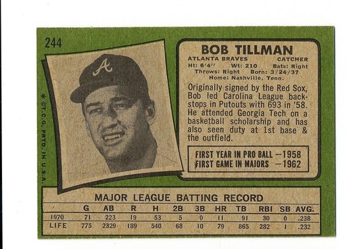 1971 TOPPS ATLANTA BRAVES BOB TILLMAN #244 EXMT | eBay