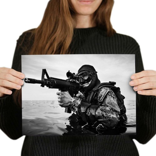 A4 BW - Navy Seal Frogman Ocean Military Poster 29.7X21cm280gsm #37490 ...