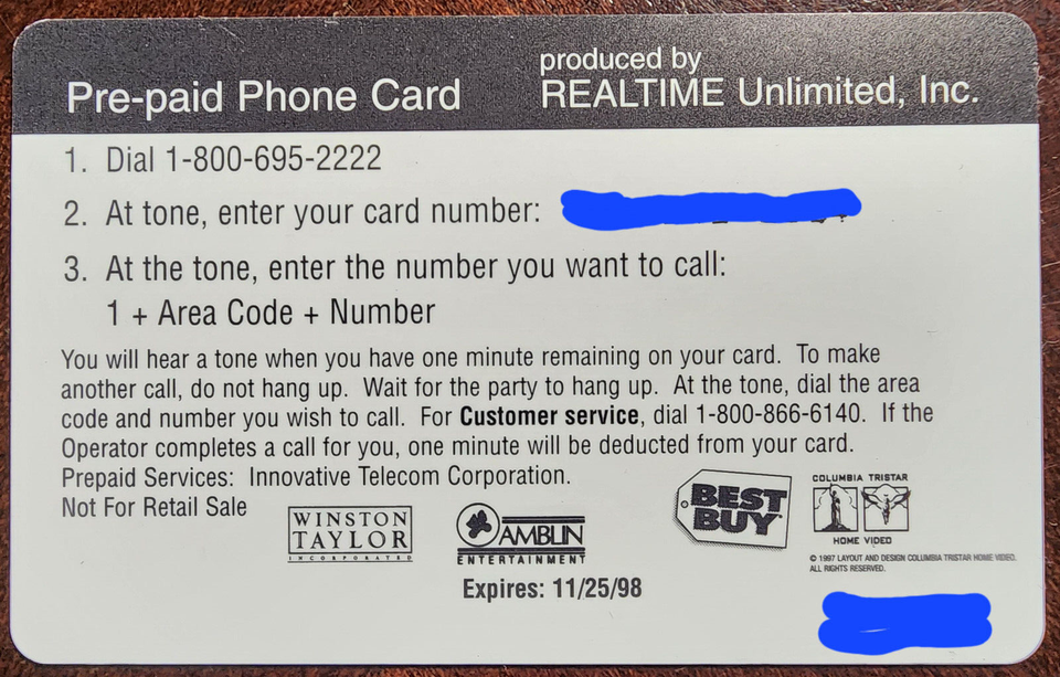 Men in Black Pre-Paid Phone Card - Best Buy Exclusive - UNUSED - 1997 ...