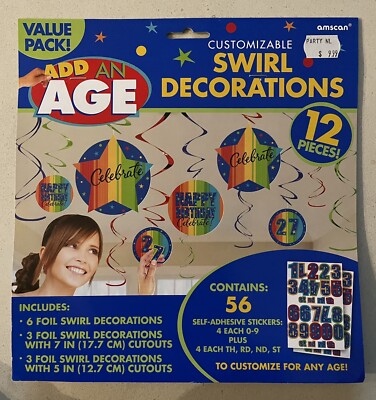 Add An Age Customised Hanging Dangling Swirl Happy Birthday Decorations ...