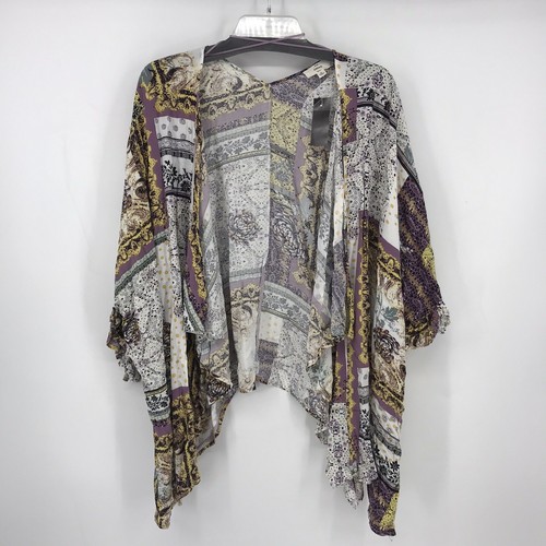 Entro Womens Size Medium Kimono Style Duster Floral White Purple Yellow ...