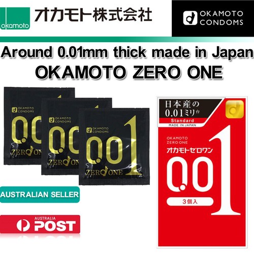 Okamoto 001 Zero One Thinnest 0.01mm Condoms Standard/Regular Size 3pcs ...