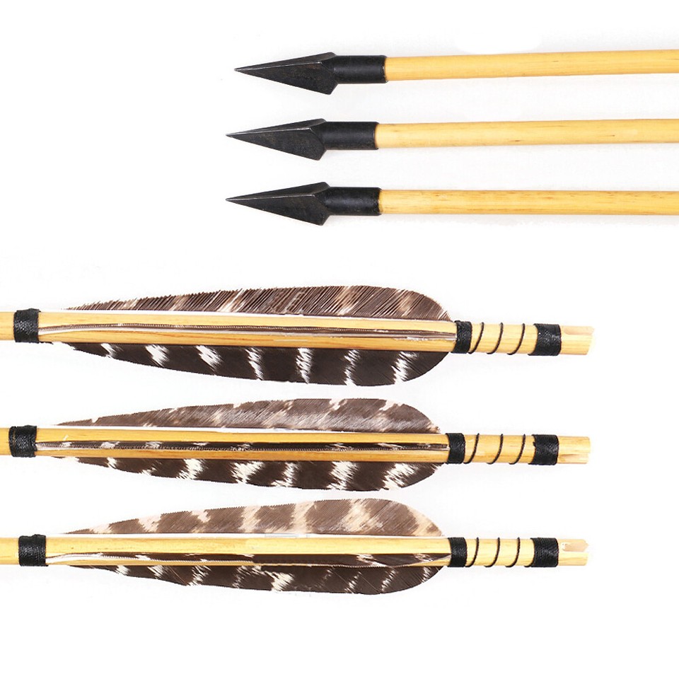 32" 6/12pcs Archery Wooden Hunting Arrows with Metal Arrowhead Archery Feathers | eBay