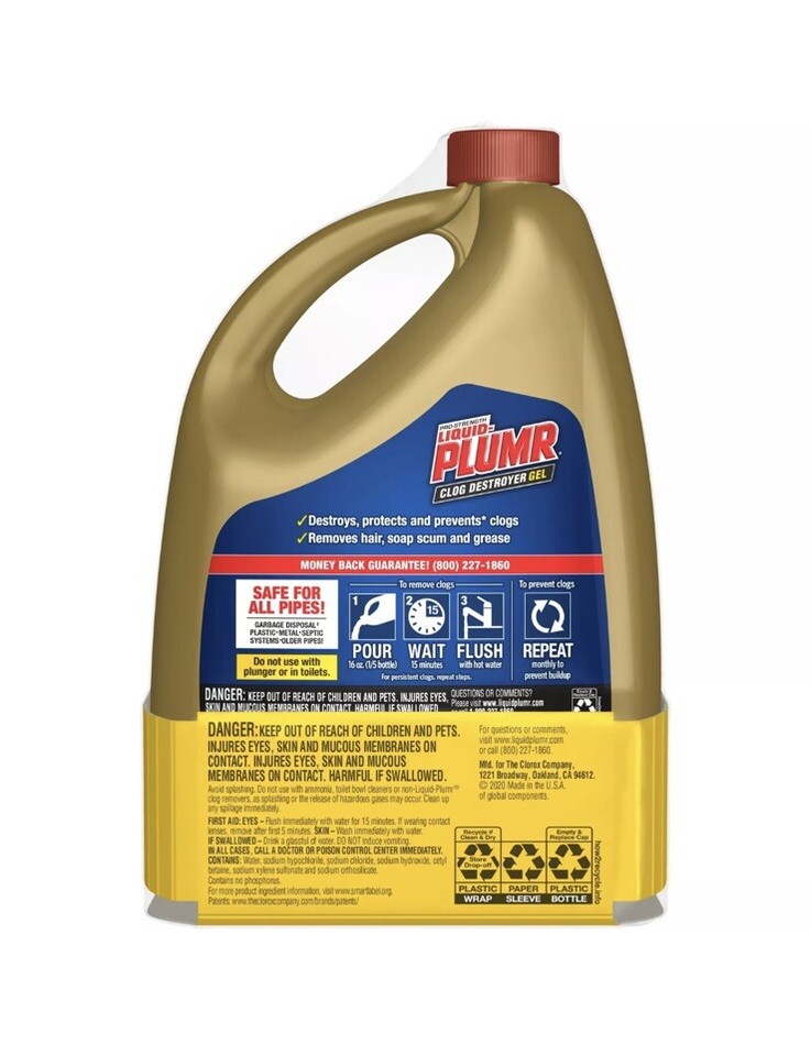 Liquid Plumr Pro Clog Destroyer Gel Drain Cleaner plus Pipeguard (2 ...