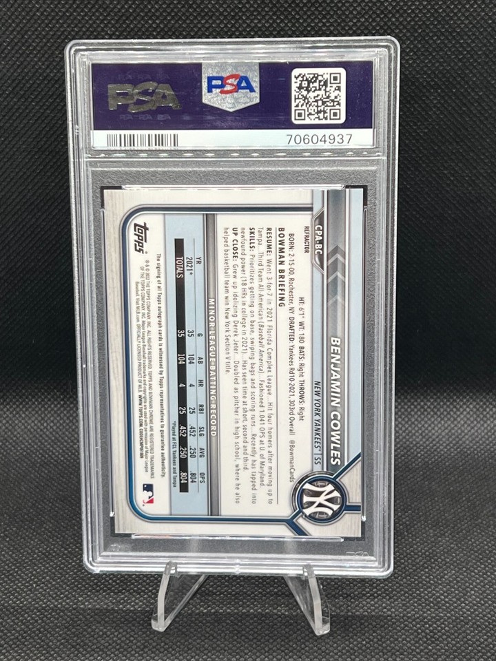 2022 Benjamin Cowles Bowman Chrome 1st auto refractor /499 PSA 10 Cubs ...