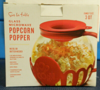 NIB EPOCA SURLA TABLE 3 QT. FAMILY SIZE GLASS MICROWAVE POPCORN POPPER ...