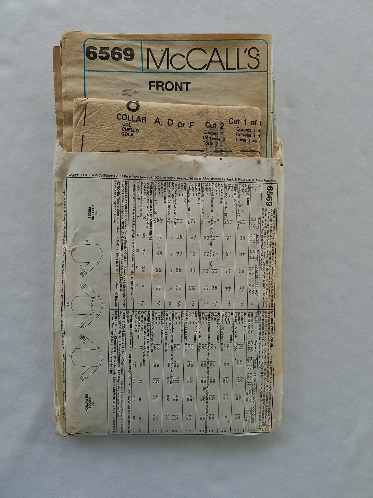 McCall's 6569 Pattern Men's Shirts c. 1993, Size M 38, 40 Western ...