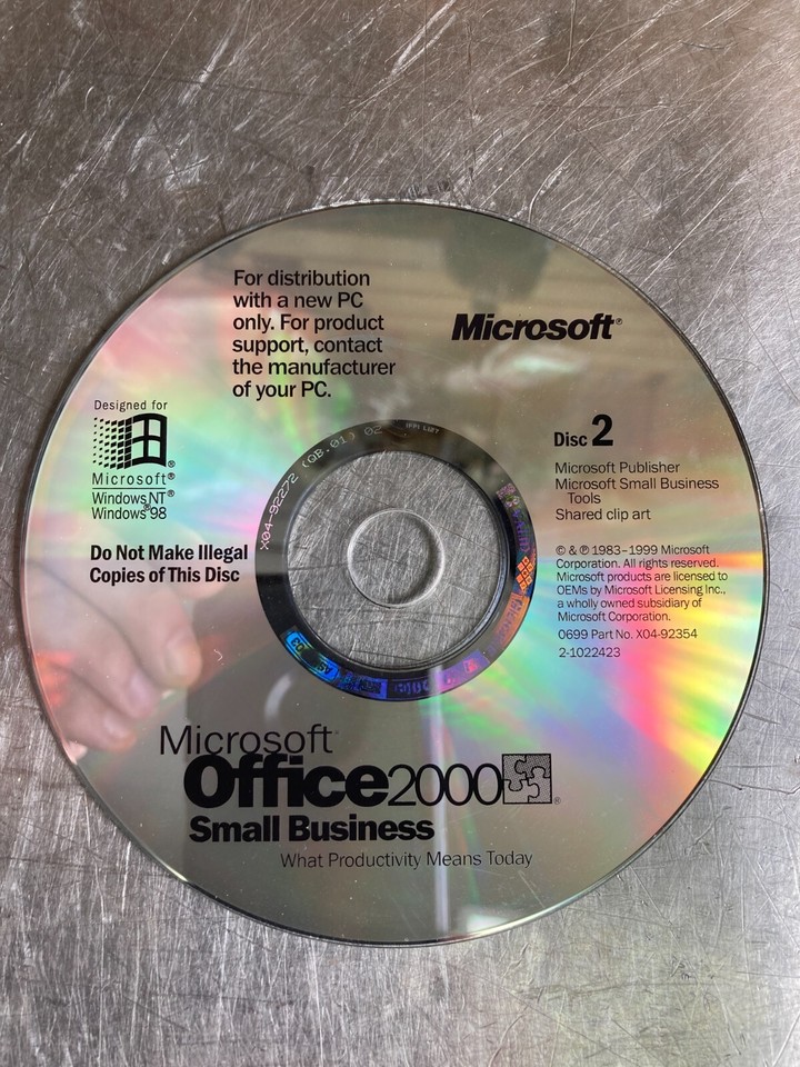 Microsoft Office 2000 Small Business CD Disc DVD Software Windows E5630 ...