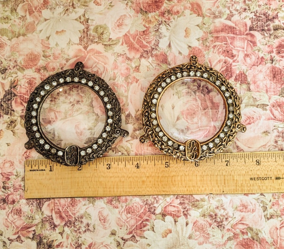 2 VTG Celeste Glass Rhinestone Gold Tone Metal Ashtray Three Footed ...