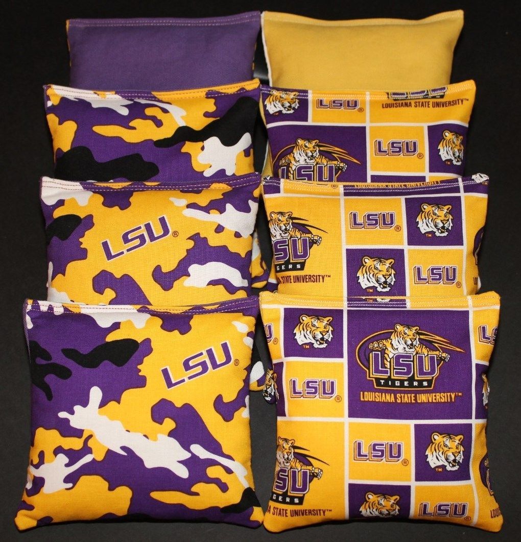 All Weather made w LSU LOUISIANA TIGERS Fabric Cornhole Bean Bags ...