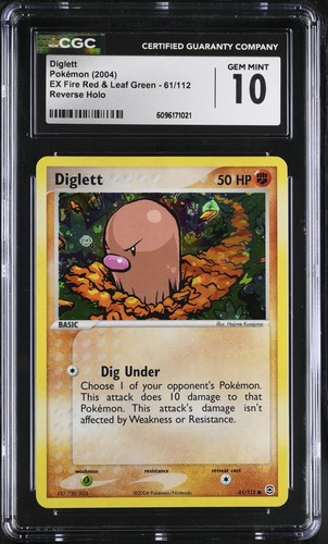 CGC 10 GEM MINT Diglett EX Fire Red & Leaf Green 61/112 Reverse Holo ...