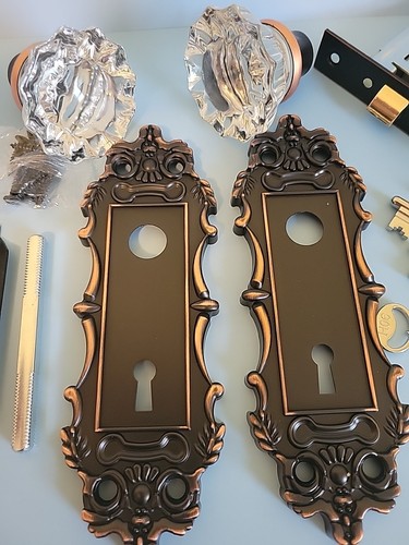 Antique Style Door Lock w Skeleton Keys Mortise Latch Back Plates Knobs ...