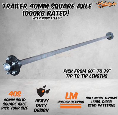 Trailer Square Solid 40mm Square Axle Axel Caravan Hub Drum Disc 1000KG ...