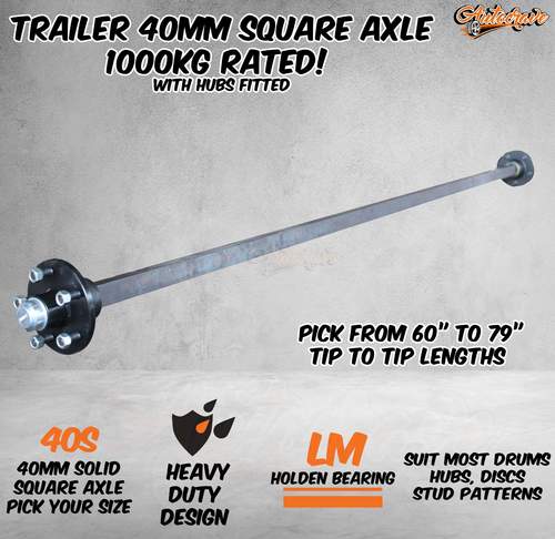 Trailer Square Solid 40mm Square Axle Axel Caravan Hub Drum Disc 1000KG ...