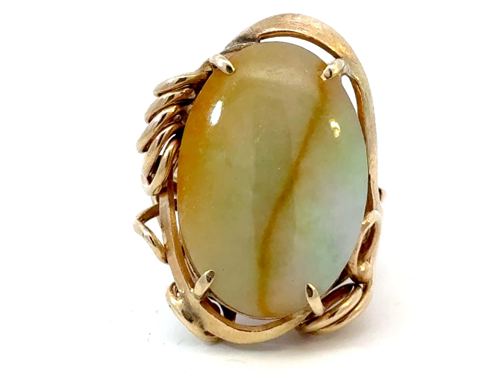 Oval Pale Green and Brown Jade Ring 14k Yellow Gold | eBay