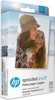 HP Sprocket 2x3" Premium Zink Sticky Back Photo Paper (20 Sheets) | eBay