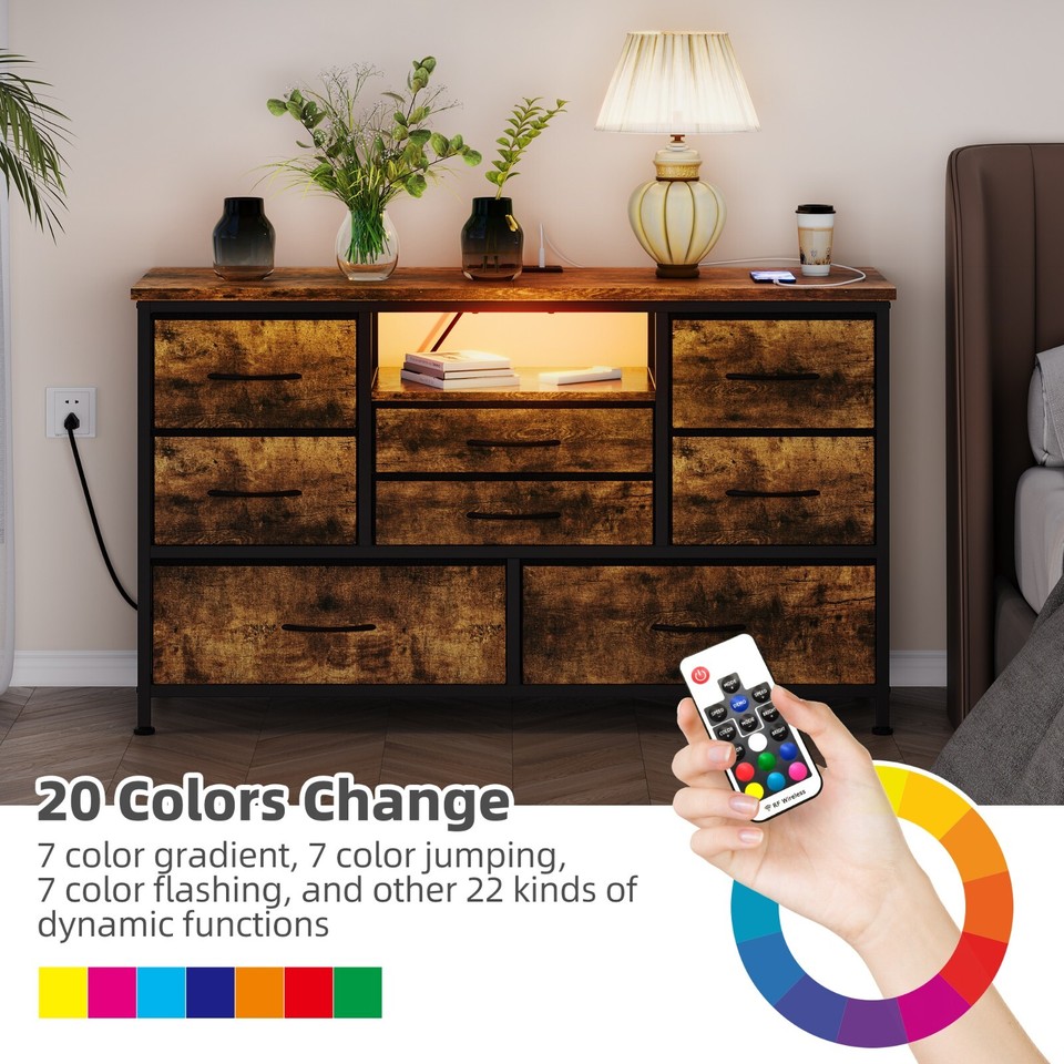 Dresser TV Stand with LED Light Power Outlet Bedroom Chest of Drawer ...