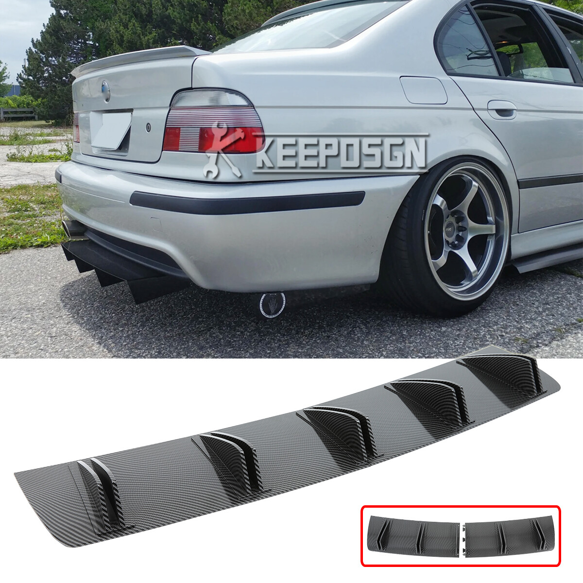 For E39 M5 530i 540i Carbon Look Rear Bumper Diffuser Splitter 10 Shark ...