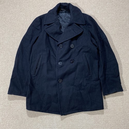 VINTAGE US Navy Pea Coat Mens 36 Small Black 100% Wool Overcoat ...
