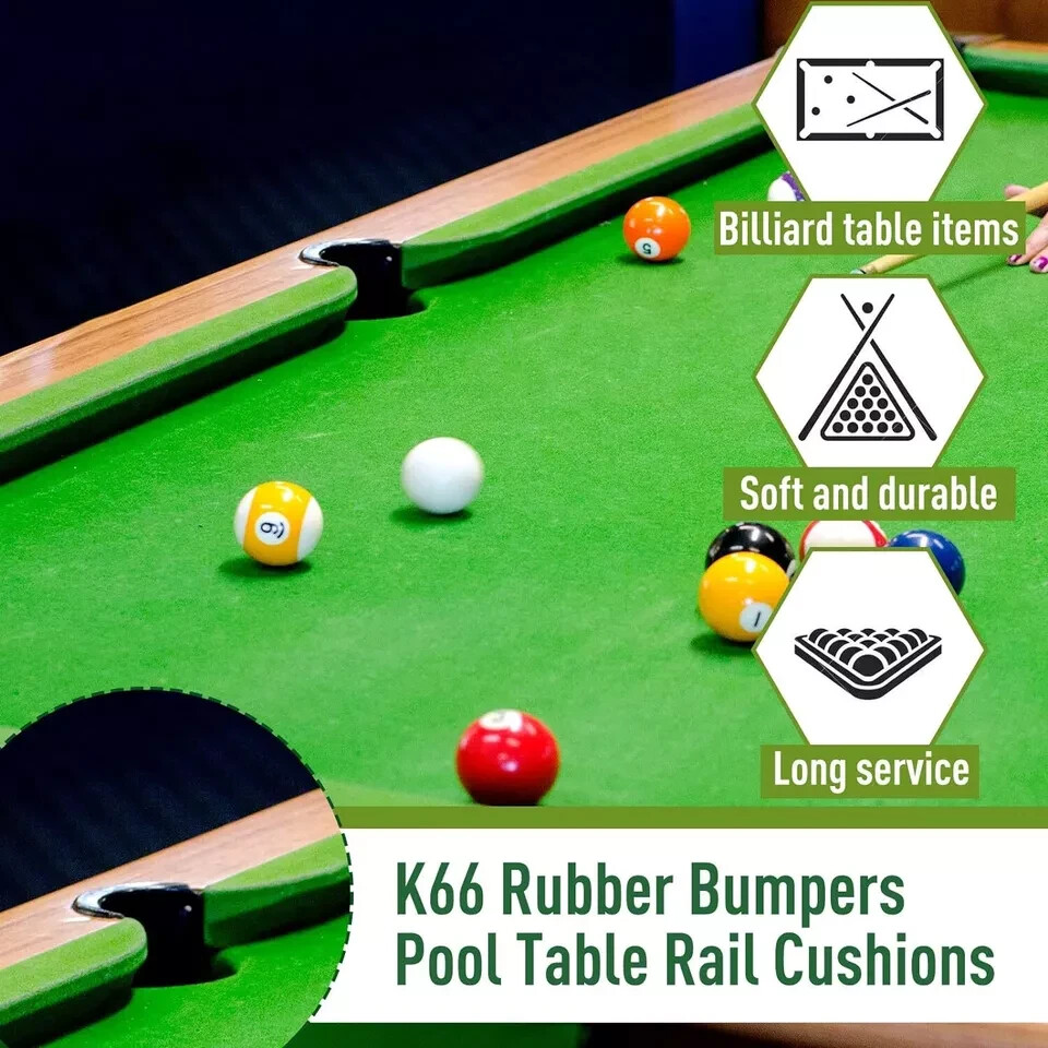 6 Pack K66 Rubber Pool Table Bumpers Replacement Cushions 8 Foot ...
