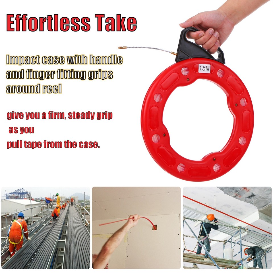 15M Fiberglass Fish Tape Reel Puller Conductive Electrical Cable Puller ...