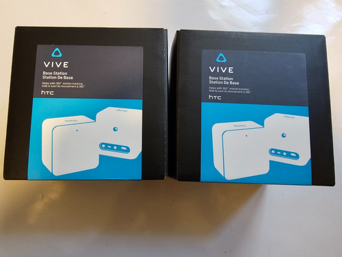 2x Pair of HTC Vive VR Base Stations 1.0 + AC Adapters + Original Boxes ...