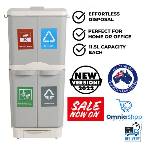 4 Compartment Recycling Bin Office Kitchen Food Waste Rubbish Divider ...
