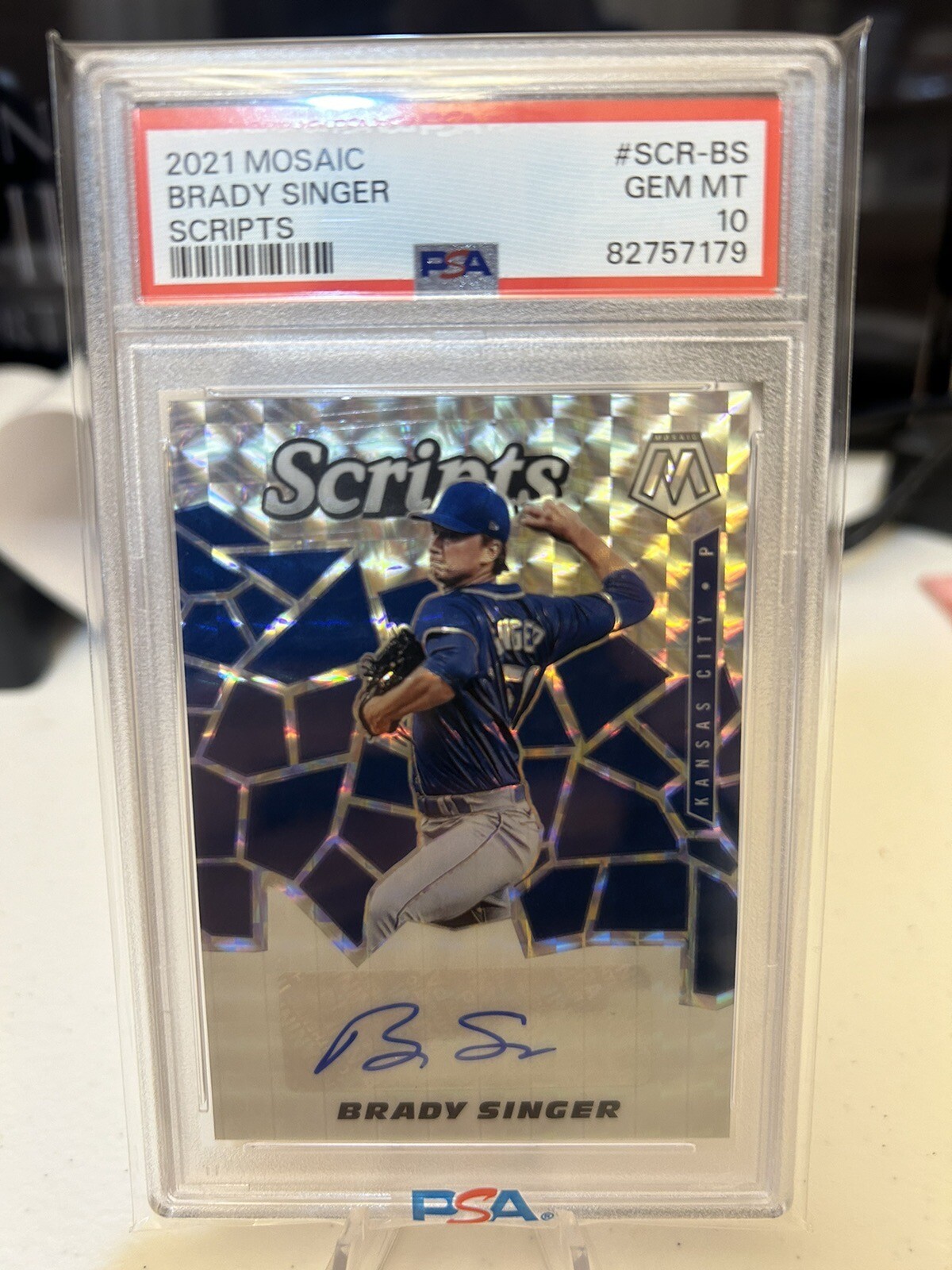 2021 Panini Mosaic Scripts Autograph #SCR-BS Brady Singer PSA 10 Pop 1 ...