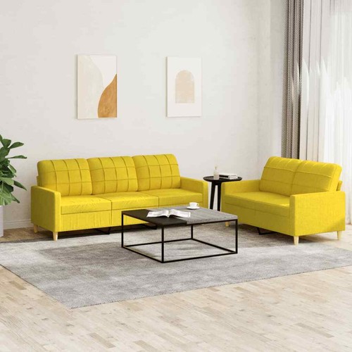 Ensemble de canap s 2 pcs avec coussins Jaune clair Tissu | eBay