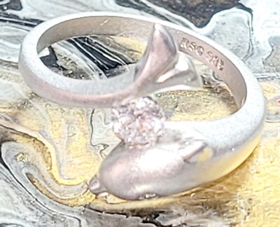 Vtg Signed RSC 925 Fish Dolphin Wrap Tail CZ Sterling Silver Ring Size ...
