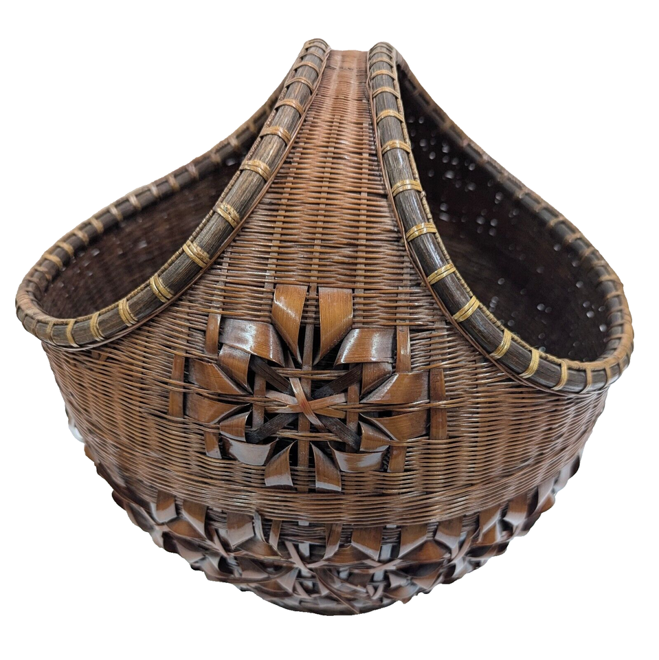Ikebana Bamboo Woven Style Carrying Arm Basket Market Gathering VTG ...