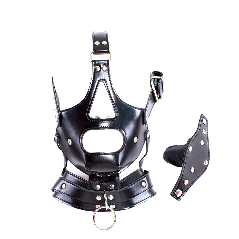 Bondage PVC Leather Head Hood Harness Headgear Mask Plug Mouth Gag ...