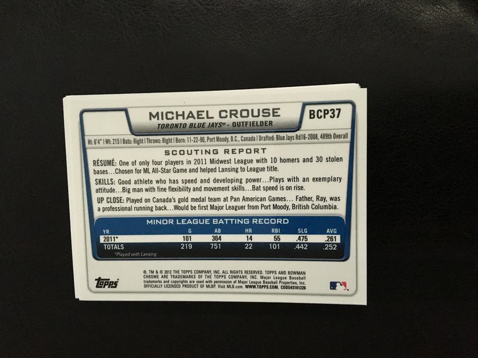 2012 Bowman BCP37 Michael Crouse 10 count all chrome lot Toronto Blue ...