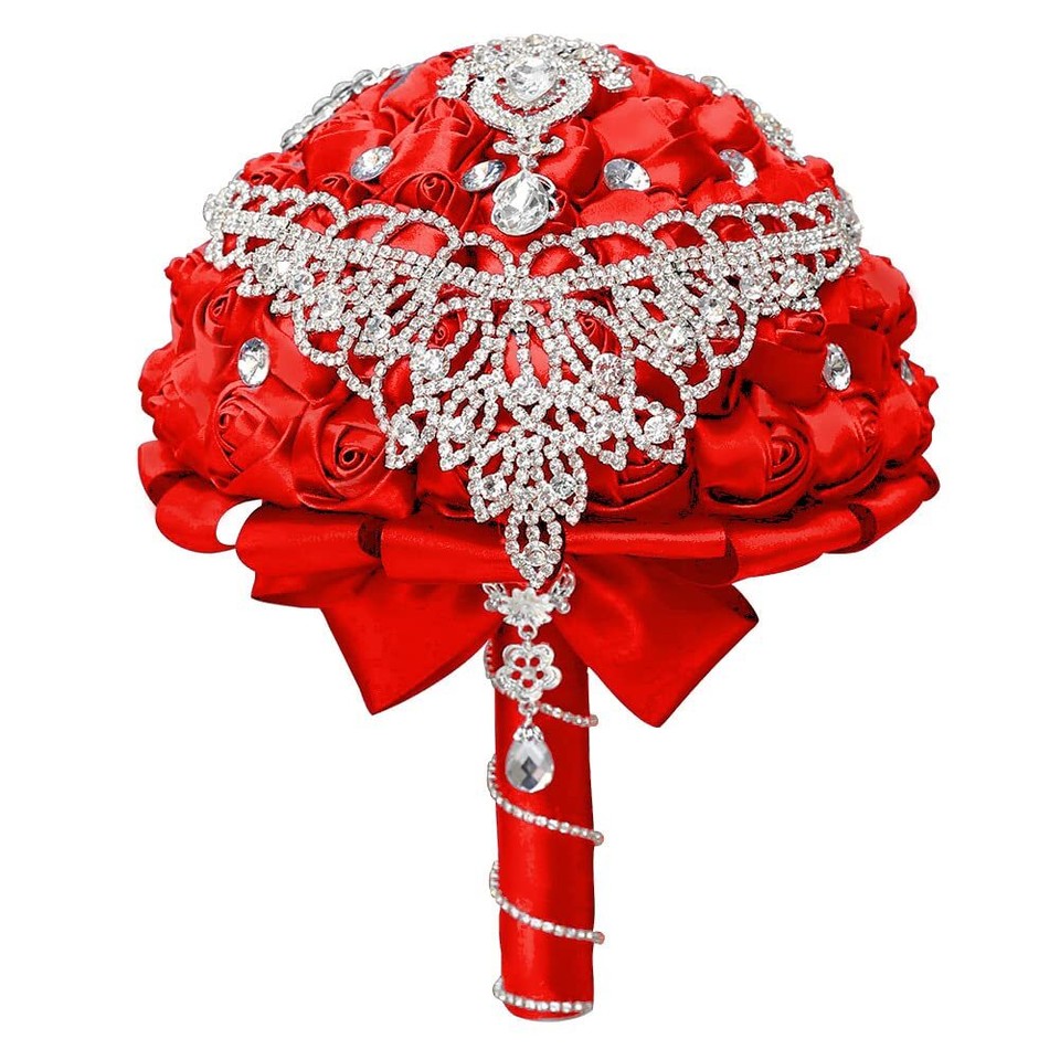5.9 Inch Handmade Satin Rose Bridal Bouquet Toss Round Wedding Bouquet ...