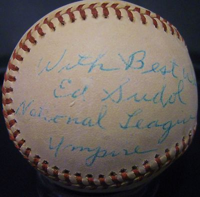 +VARY RARE+ Ed Sudol d.04 NL Umpire Future HOF'er Autographed baseball ...