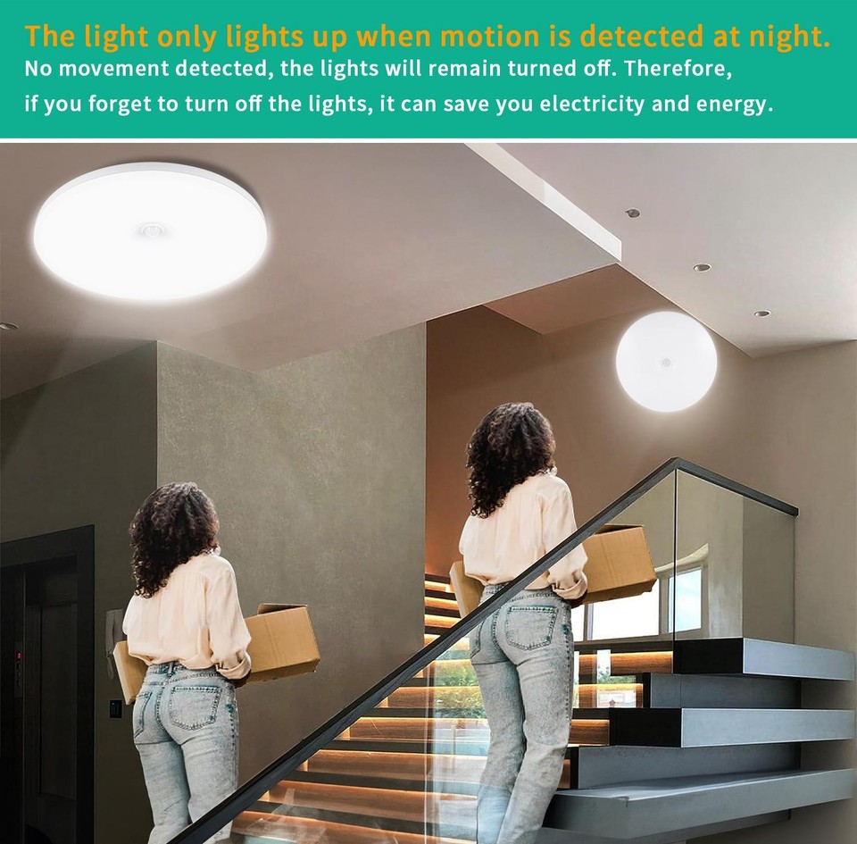 Modern LED Ceiling Light Motion Sensor Round Panel Hallway Kitchen ...