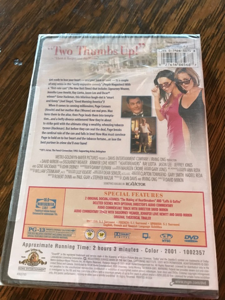 Heartbreakers (DVD, 2001, Special Edition) - Sigourney Weaver & Gene ...