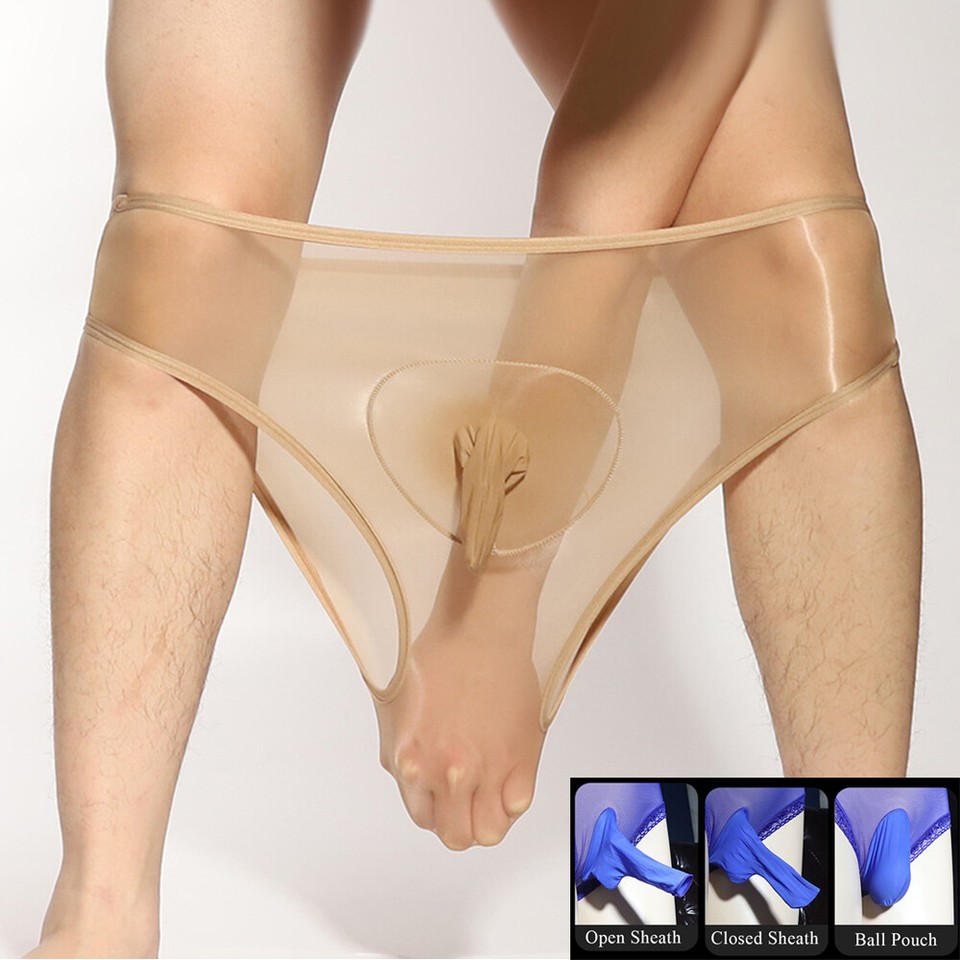 Men Shiny Silky Penis Cover Briefs Glossy See Through Panties Underwear 1818