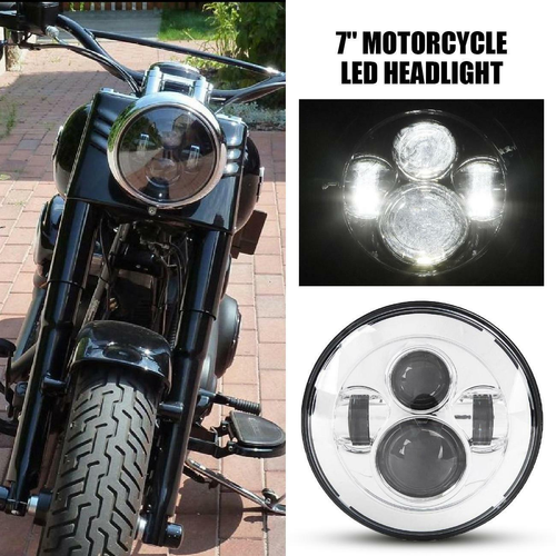 7" Inch Motorcycle Chrome Projector HID LED Light Bulb Headlight For ...