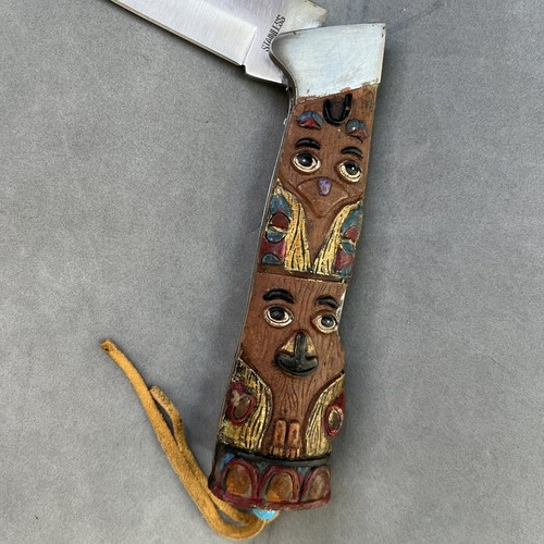 Native American Totem Pole Carved Stainless Knife 4” Blade Alaskan ...