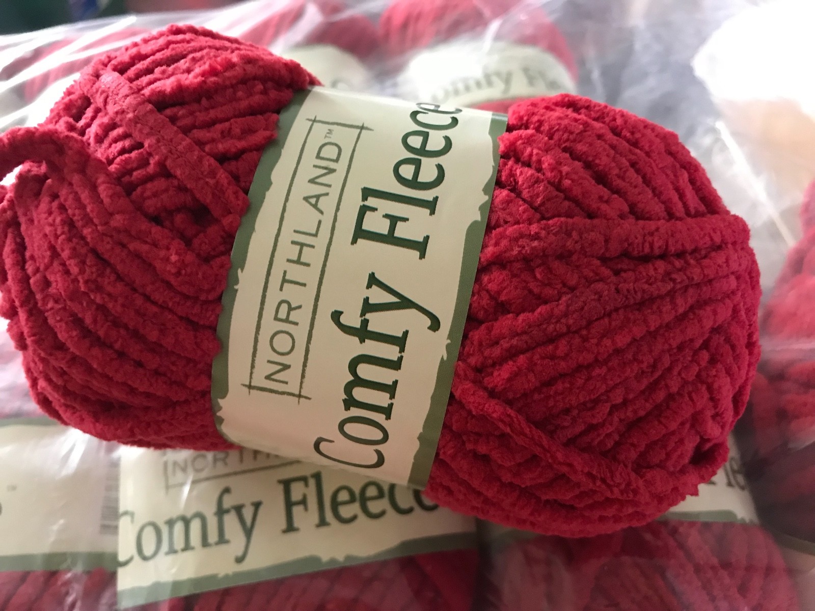 Lot of 2 NORTHLAND COMFY FLEECE Yarn 50g 44 yds each RED or BROWN Super ...
