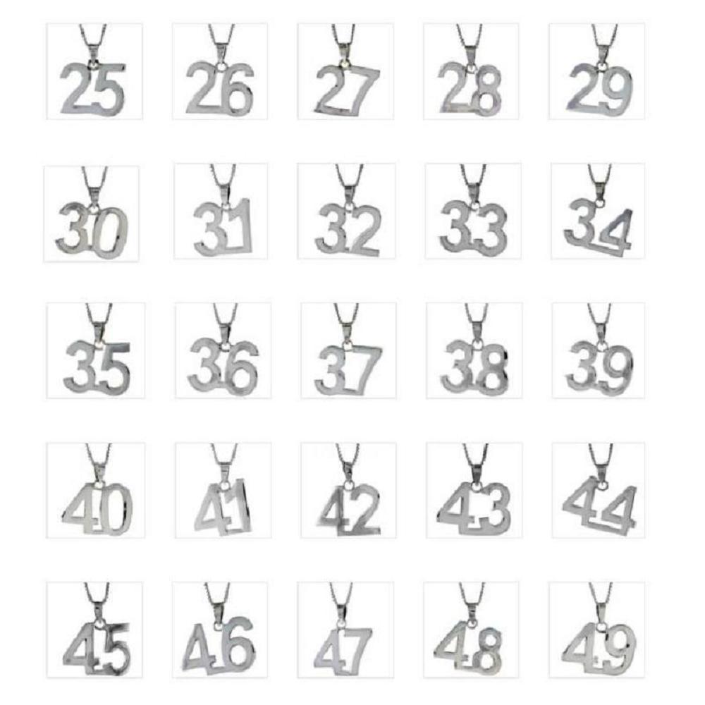 Sterling Silver Any One Number Pendant from 25 to 49 w/ 18" Italian Box ...