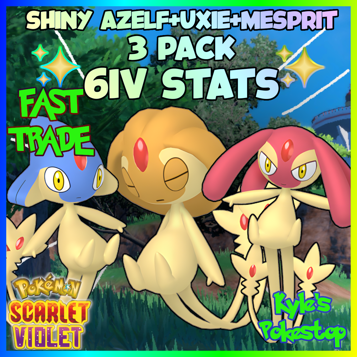 6IV SHINY AZELF + UXIE + MESPRIT 3 PACK POKEMON SCARLET & VIOLET EV'D 🚀 ...
