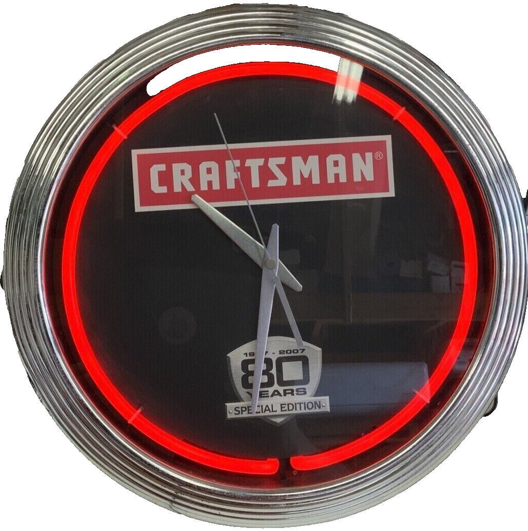 Craftsman Red Neon Clock 80 Year Anniversary 2007 Chrome Working 15 ...