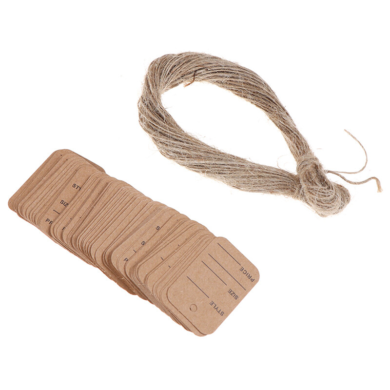 100Pcs Thank you Tag Craft Paper Hang Tag Label with 20m jute Wedding ...