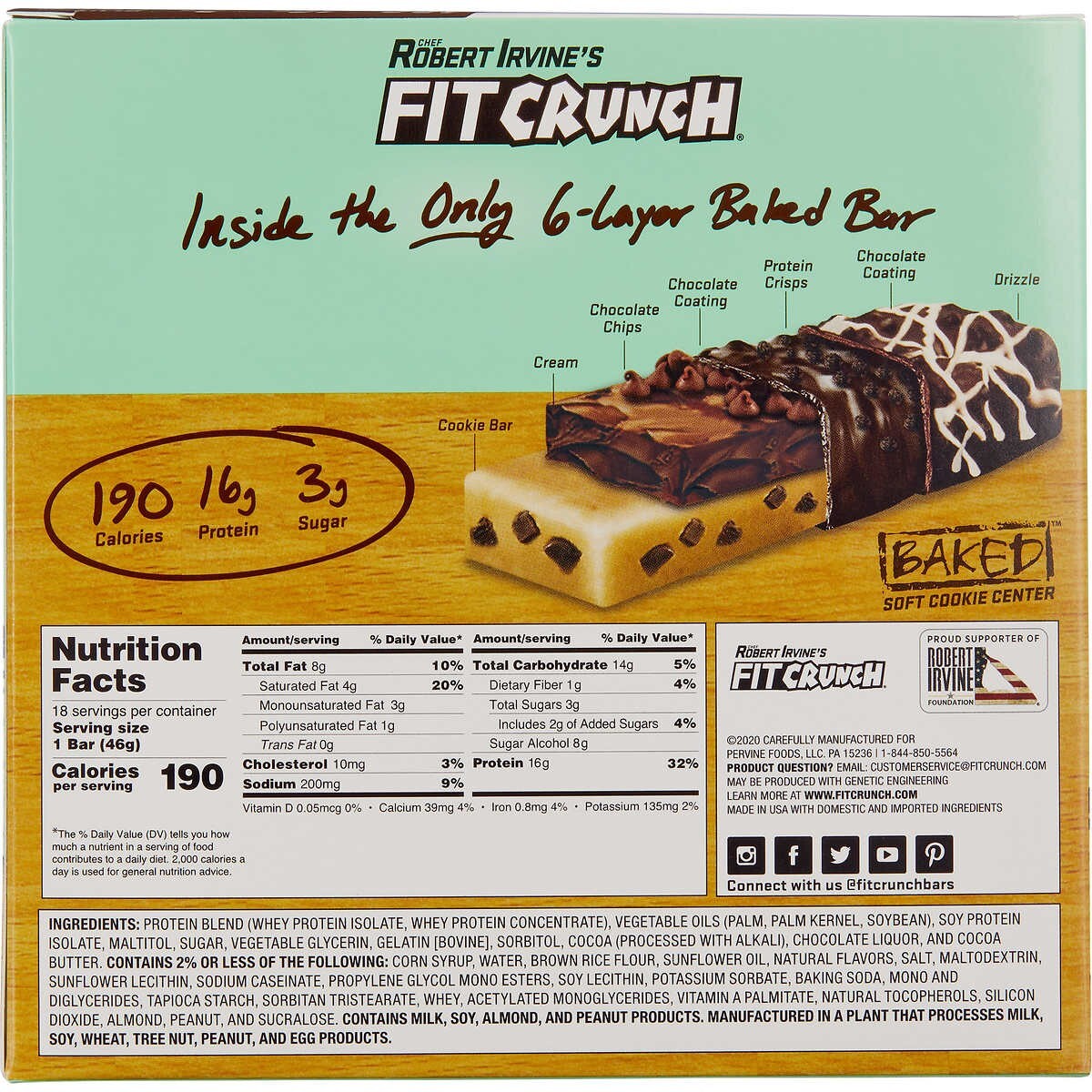 Chef Robert Irvine's Fit Crunch Whey Protein Bars, Mint Chocolate Chip ...