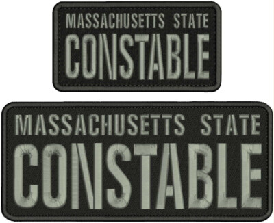MSSACHUSETTS S CONSTABLE EMB PATCH 4X10 AND 3X6 HOOK ON BACK BLACK/GRAY ...