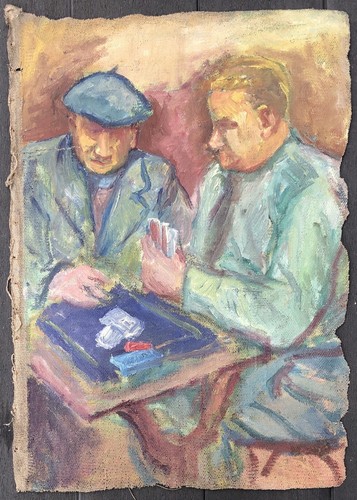 RENÉ BROCHARD (1926) Tableau Portraits Joueurs Cartes à Jouer Jeu ...