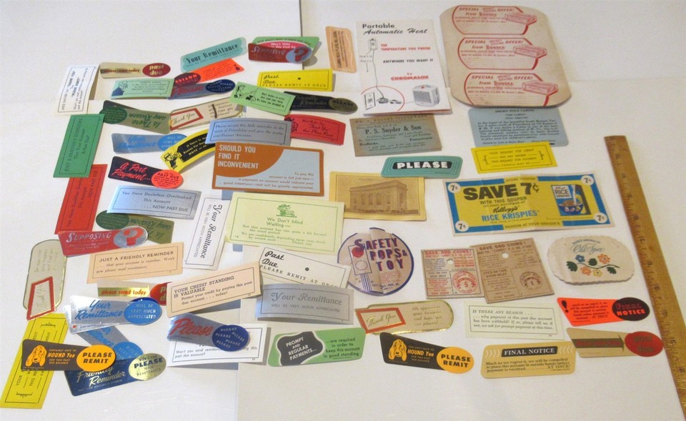 5.5 LBS Mixed Lot Vtg Ephemera advertising stickers postcards booklets ...